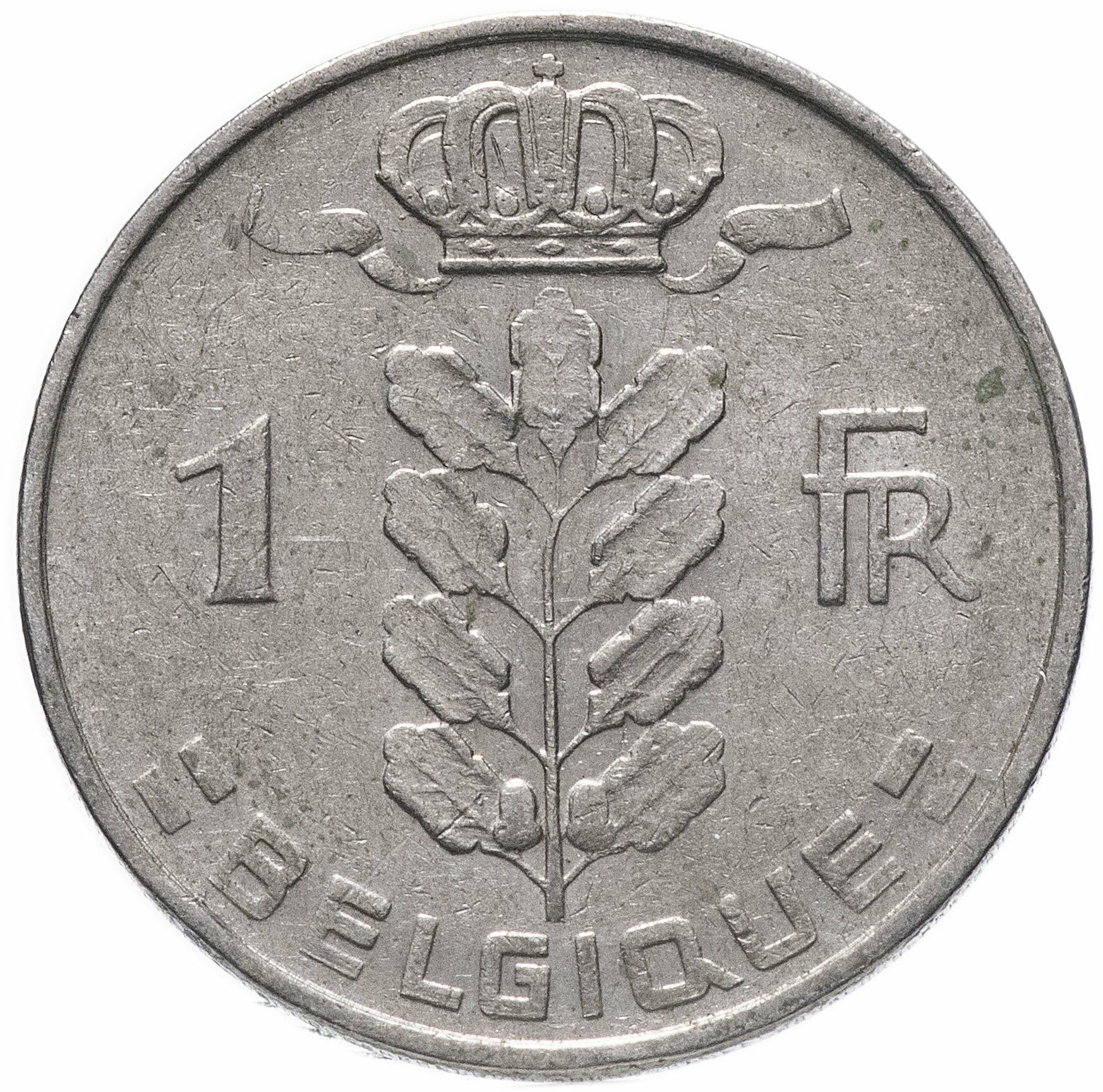Бельгия 1 франк franc 1950-1988 Надпись на французском - BELGIQUE, Мельхиор медь-никель, в сохранности VF-XF