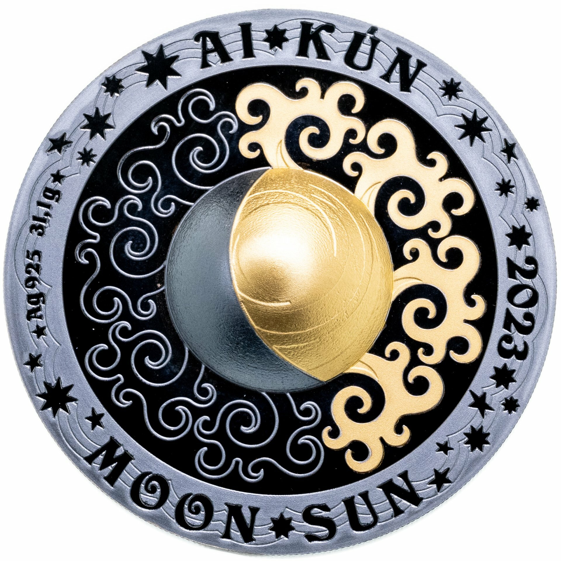 Казахстан 500 тенге 2023 "Луна и солнце", Серебро 925, в сохранности Proof