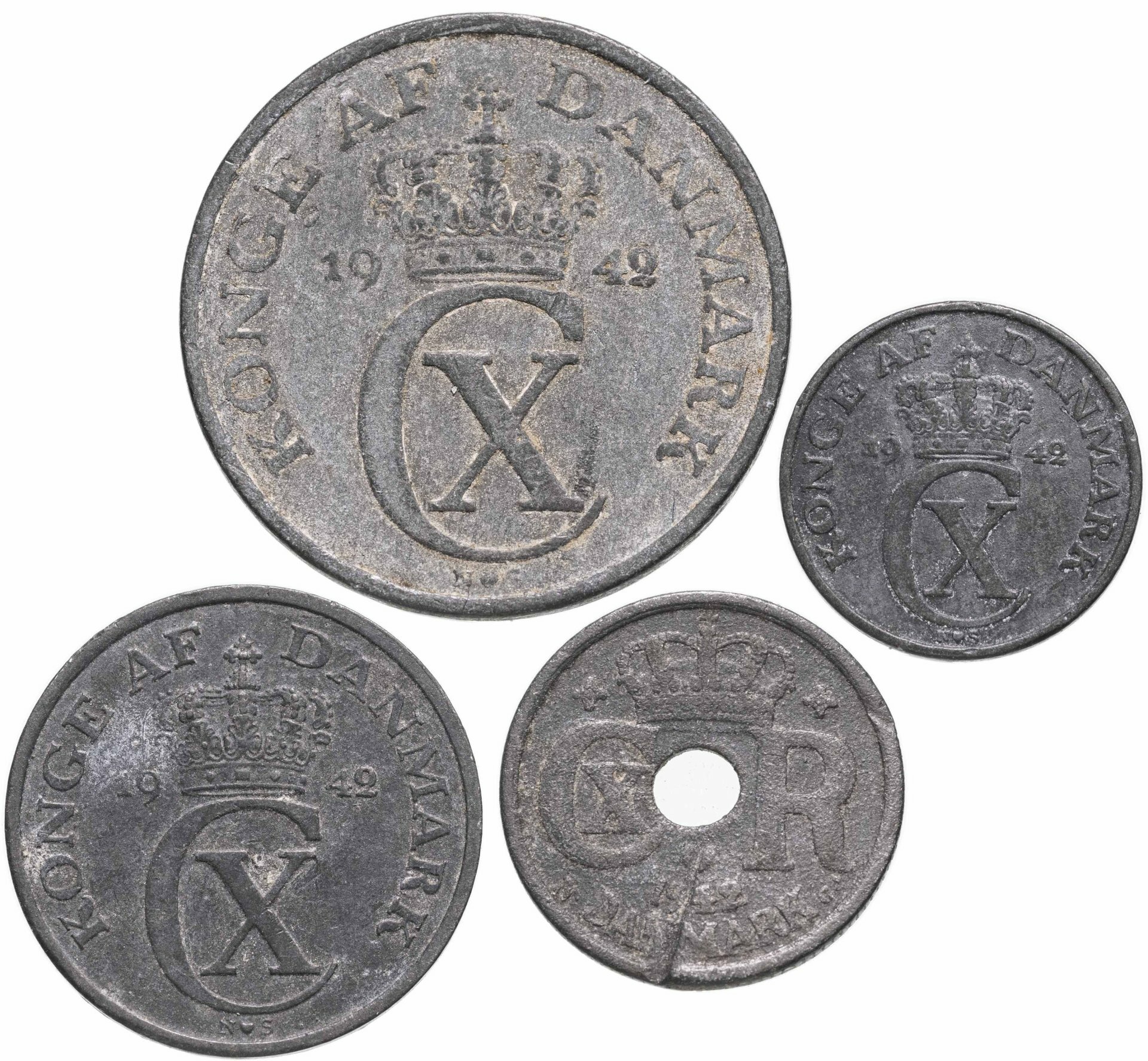 Дания набор от 1 до 10 эре 1942 4 шт, Цинк, в сохранности VF-XF