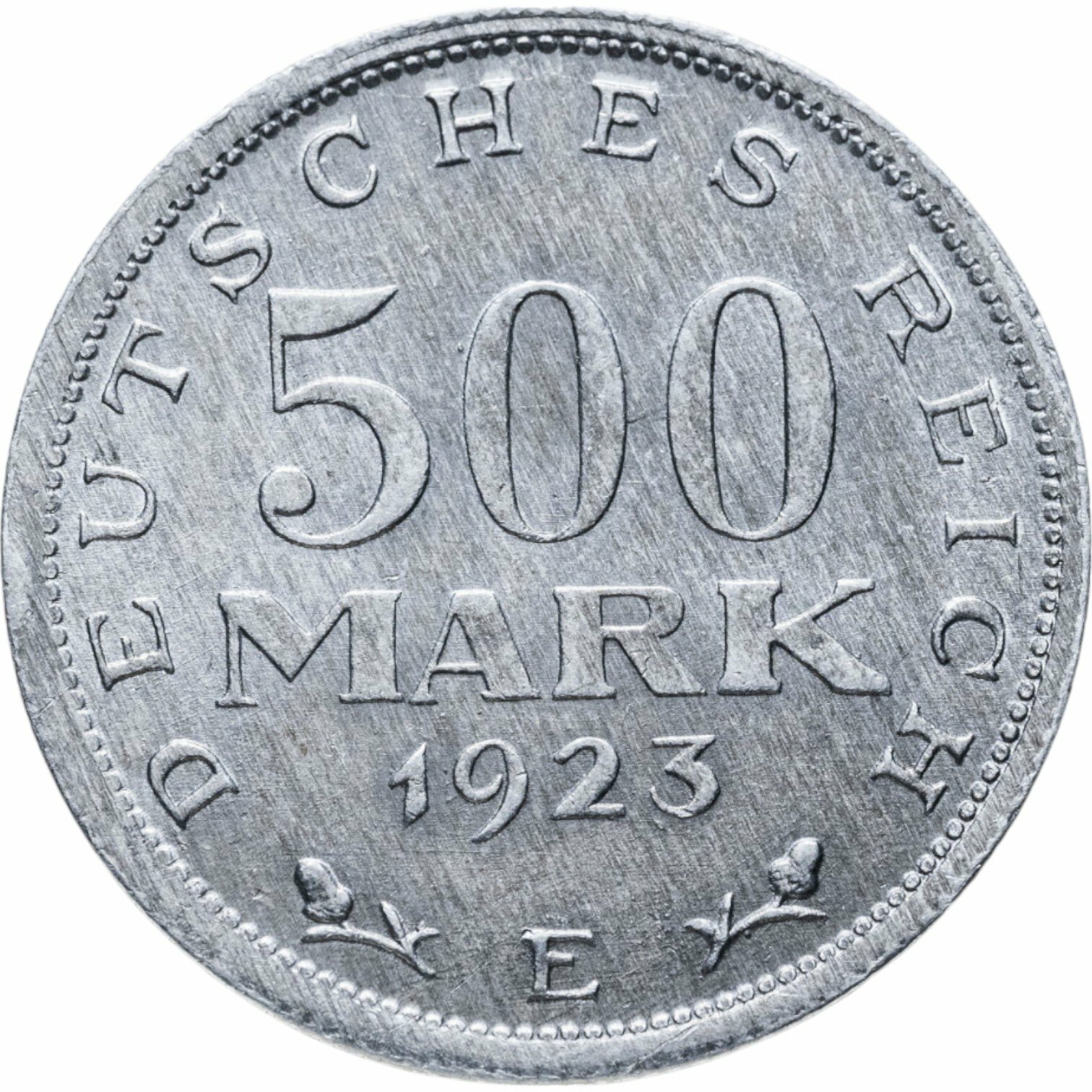 Германия 500 марок mark 1923, знак монетного двора "Е", Алюминий, в сохранности UNC