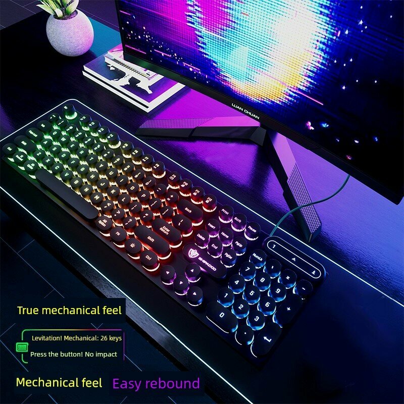 Комплект проводной клавиатуры и мыши, механический стиль, для киберспорта, офиса, ноутбука, настольного компьютера, в