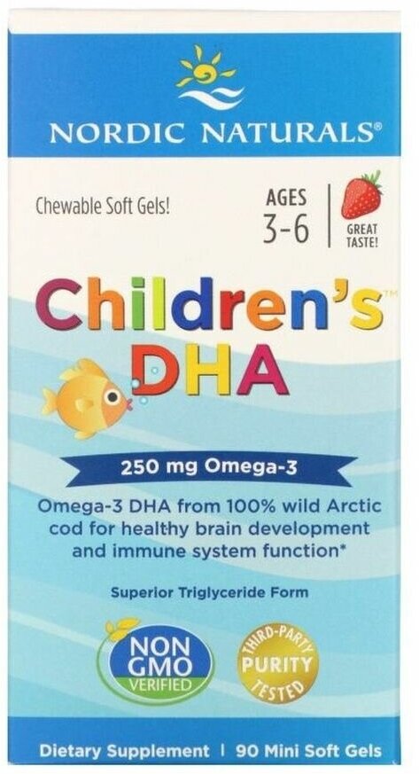 Детский ДГК Children's DHA 250 мг Nordic Naturals 90 гелевых мини капсул