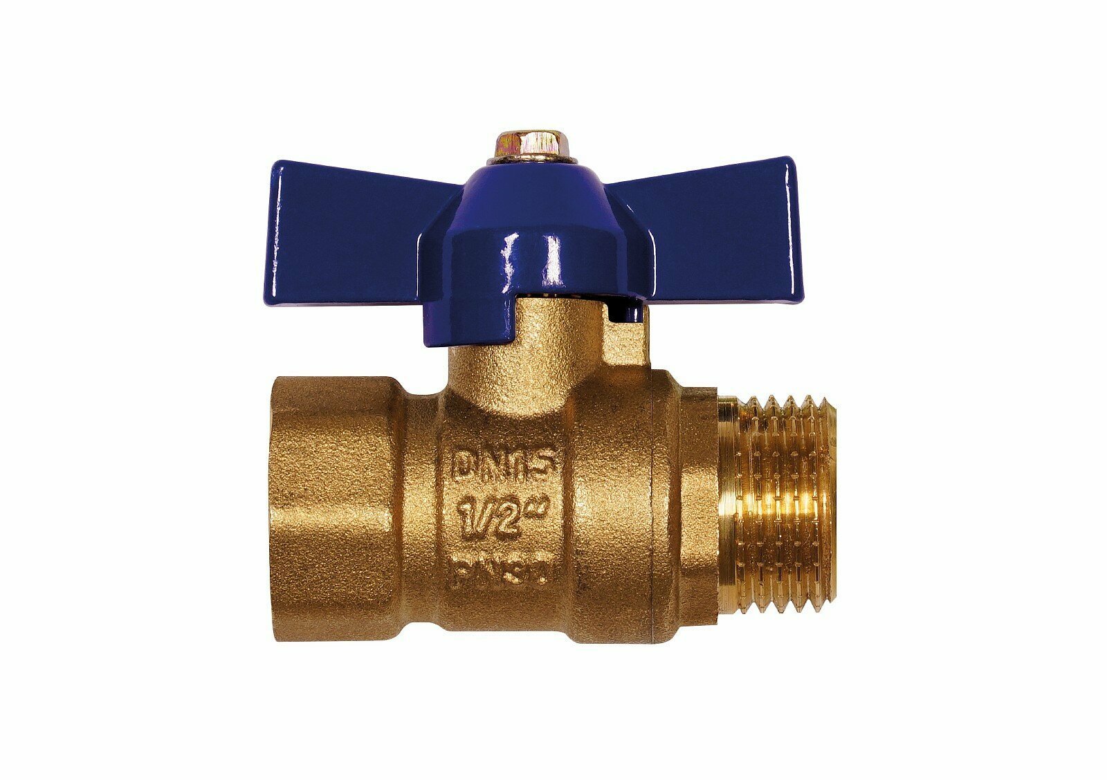 Кран шаровой латунный RM-L 1/2 "бабочка" гайка/штуцер, диаметр 15, латунь