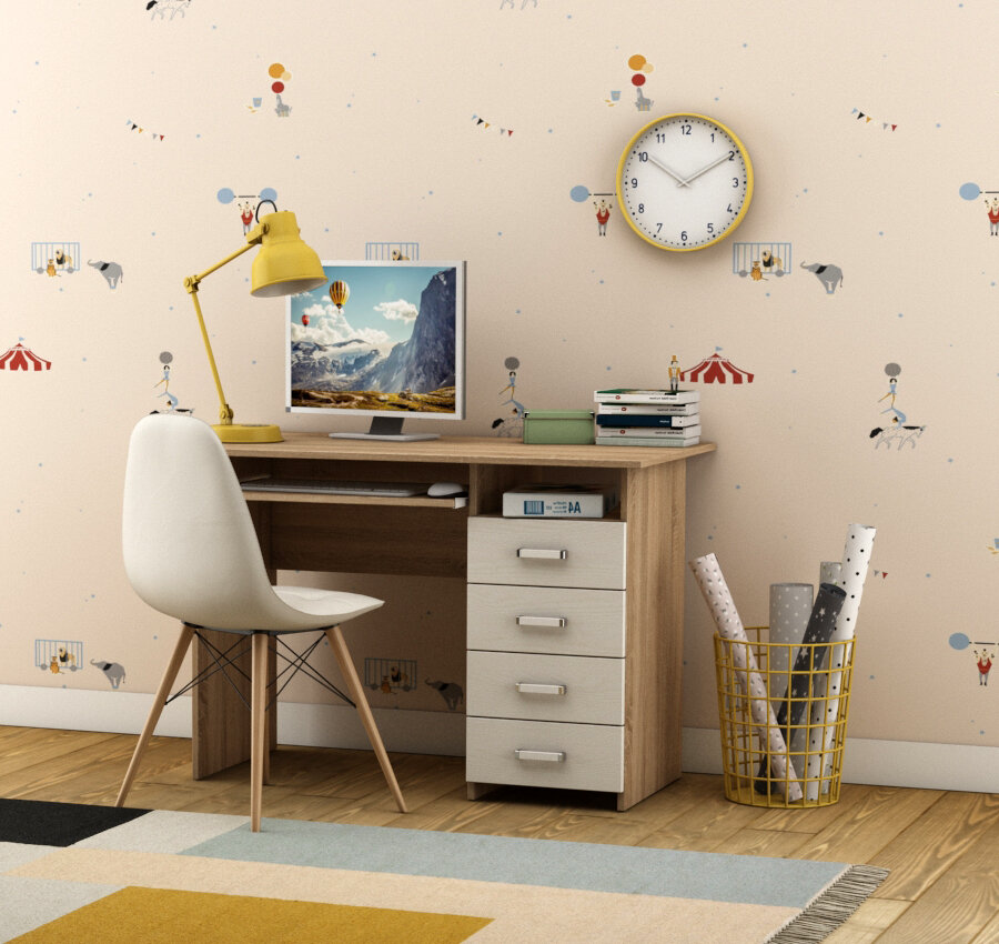 Стол письменный, стол компьютерный Лайт (Ньюкасл) 5К дуб сонома/белое дерево