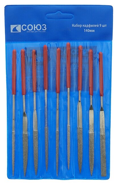 1051-02-140С Набор надфилей 9 шт, обрезиненная рукоятка, СОЮЗ