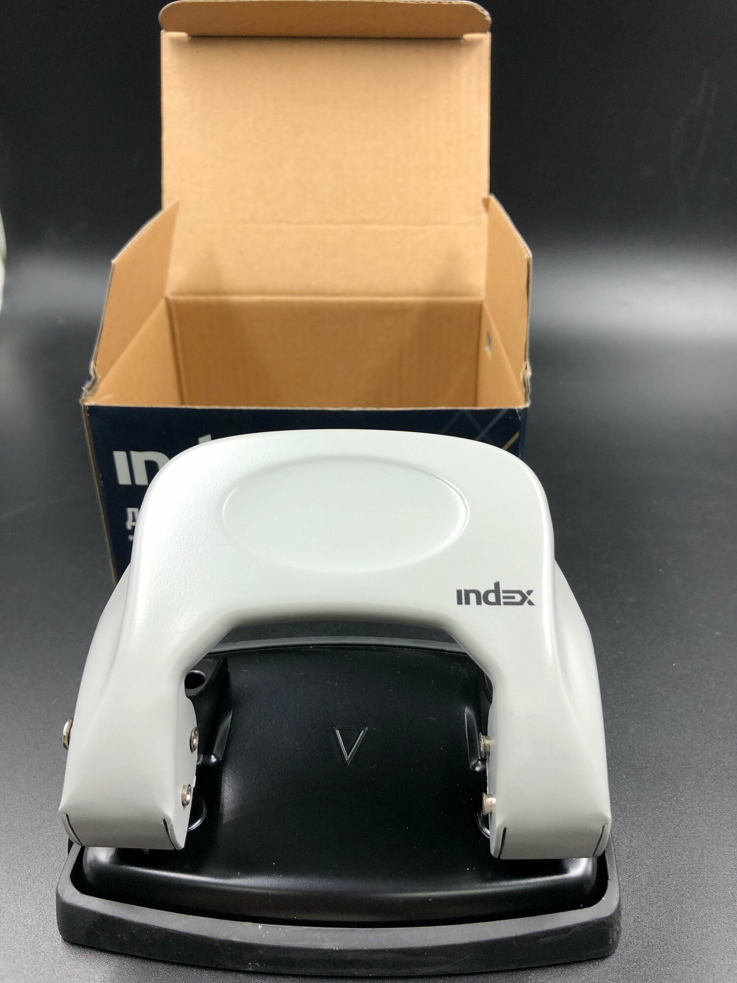 Дырокол Index Драйв Директ до 16 листов, с линейкой, металлический корпус, черный-серый