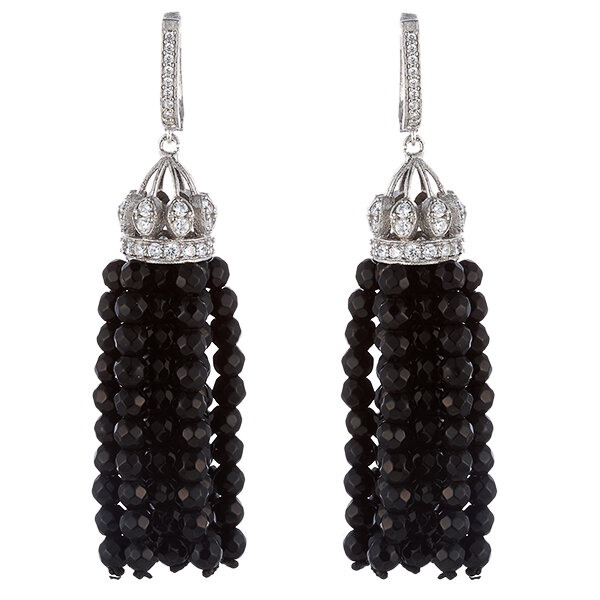 Серьги, серебро, 925 проба, фианит, оникс
