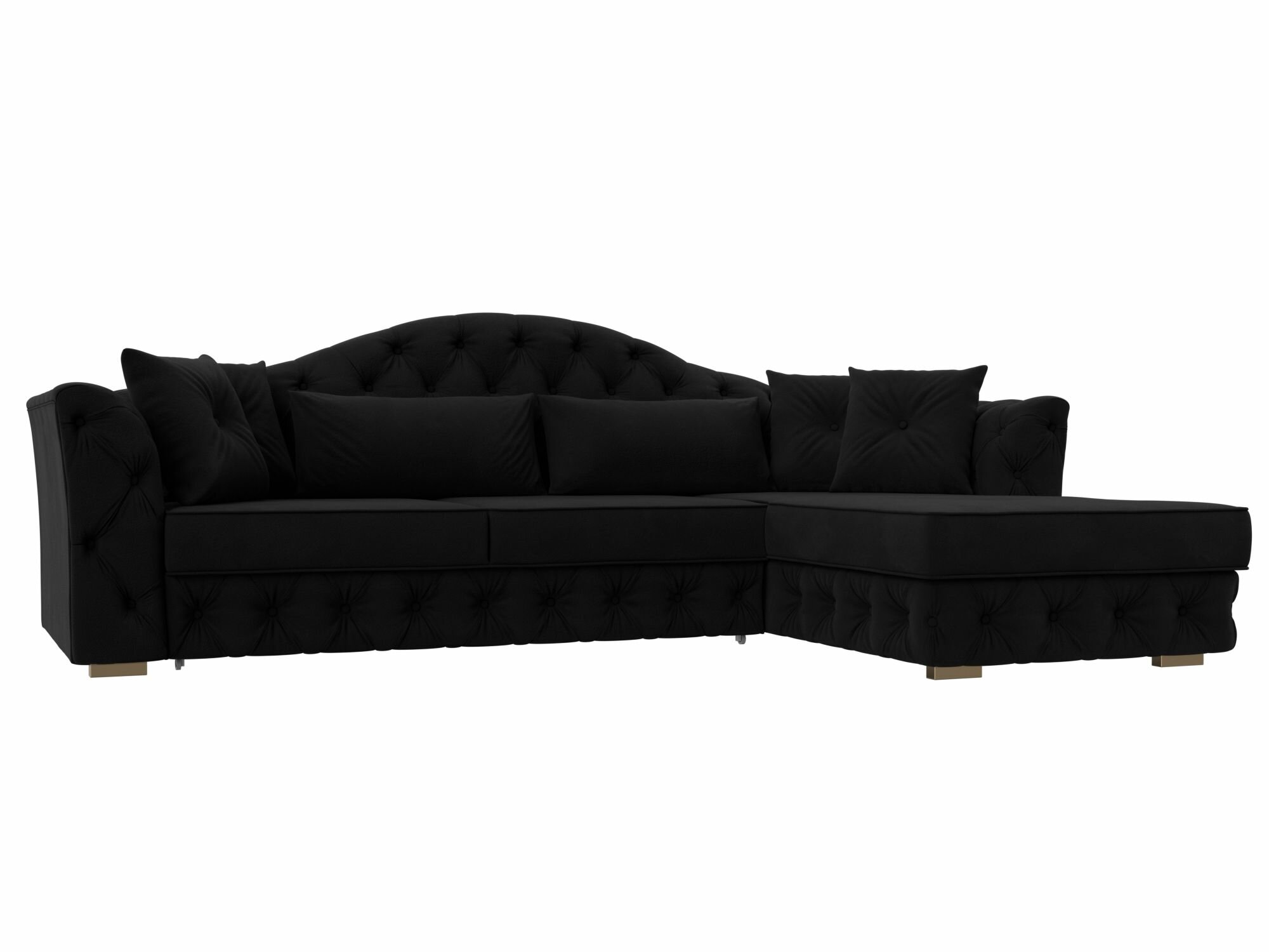 Диван угловой Артис правый угол, микровельвет, механизм дельфин, черный, 250x181x97см. Хит Диванов