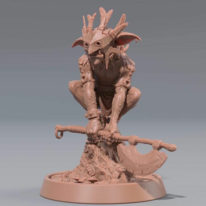 Гоблин с Топором (32 мм) , Воин (Разбойник, Варвар, Убийца) миниатюра для DnD (ДнД), Pathfinder и других Настольных игр (НРИ, Варгеймов или РПГ), фентези тематика