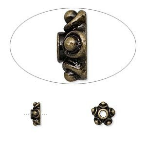 Шапочка для бусин (обниматель), 6х3мм, в форме звезды, базовый материал - цинковый сплав, бронзовый с чернением, 5 шт.