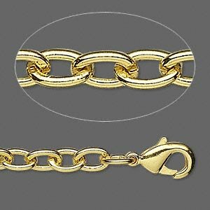 Цепочка с замком, 5х3.5мм, базовый материал - сталь, позолоченная, 61 см, готовая, 1 шт.