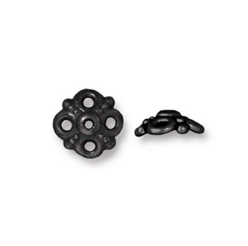 Шапочка для бусин (обниматель), 9х3мм, TierraCast, Клевер, базовый материал - оловянный сплав, вороненая сталь, 2 шт.