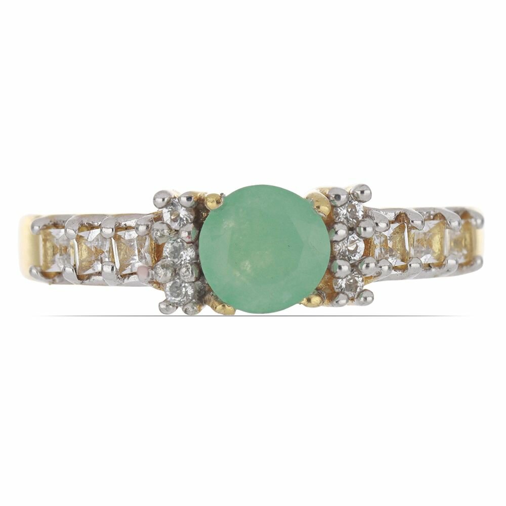 Кольцо тонкое, серебро, 925 проба, золочение, изумруд, топаз