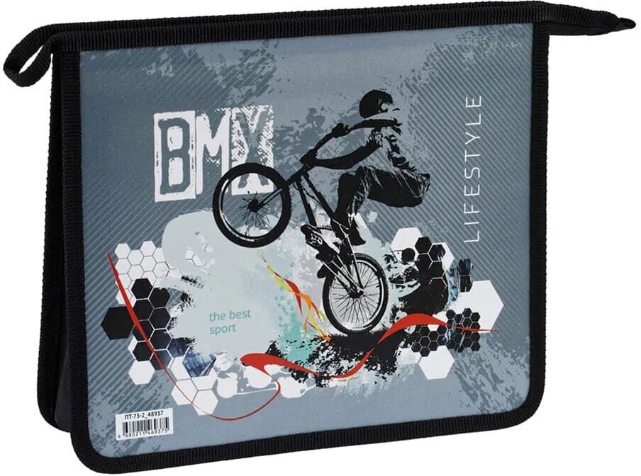 Папка для тетрадей 2 отделения, А5, ArtSpace "BMX", 240*200*55мм, пластик, на молнии (арт. 348221)
