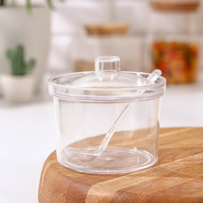 Ёмкость для специй с ложкой Доляна, 400 мл, 10,5×10,5×10 см, цвет прозрачный, 9162278