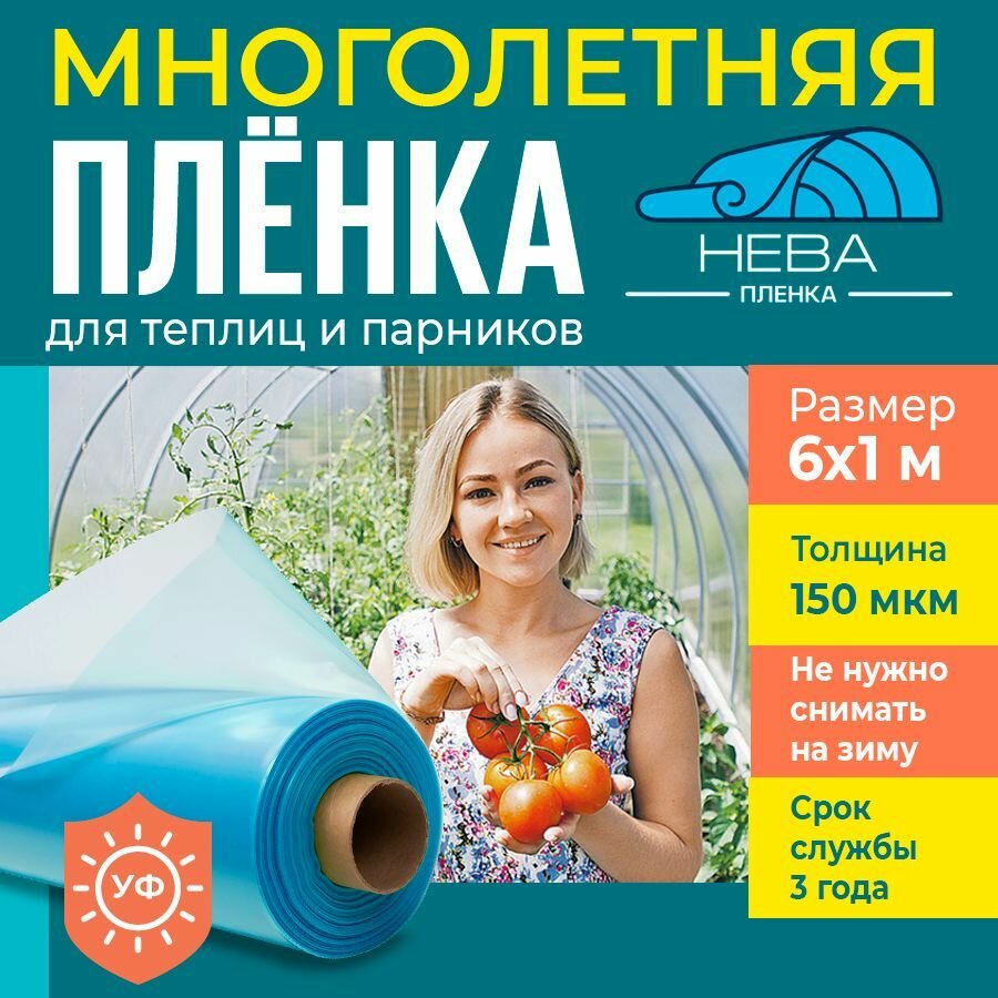 Пленка нева, 150 мкм, 6х1 м, многолетняя для теплиц и парников, укрывной материал