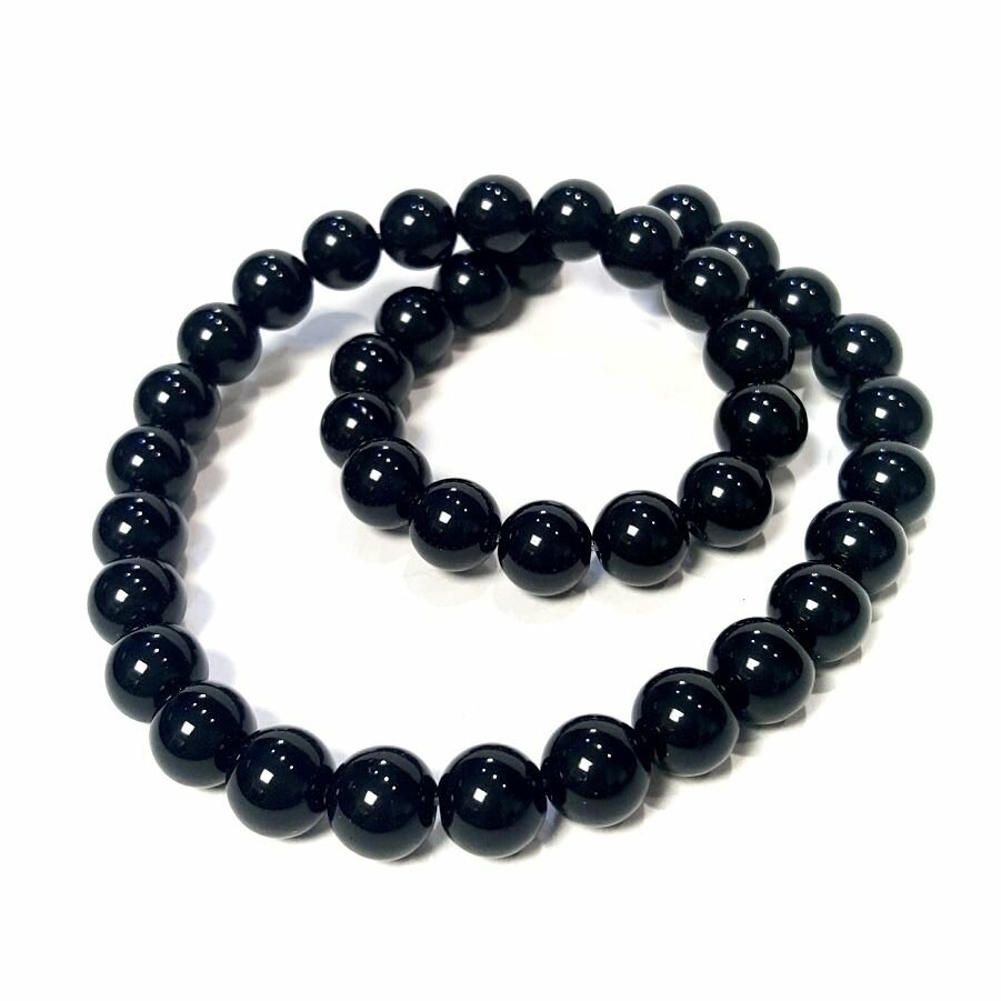 Бусины из натурального камня Агат черный шар гладкий 8 мм (нить 37 - 38 см), Suntrim