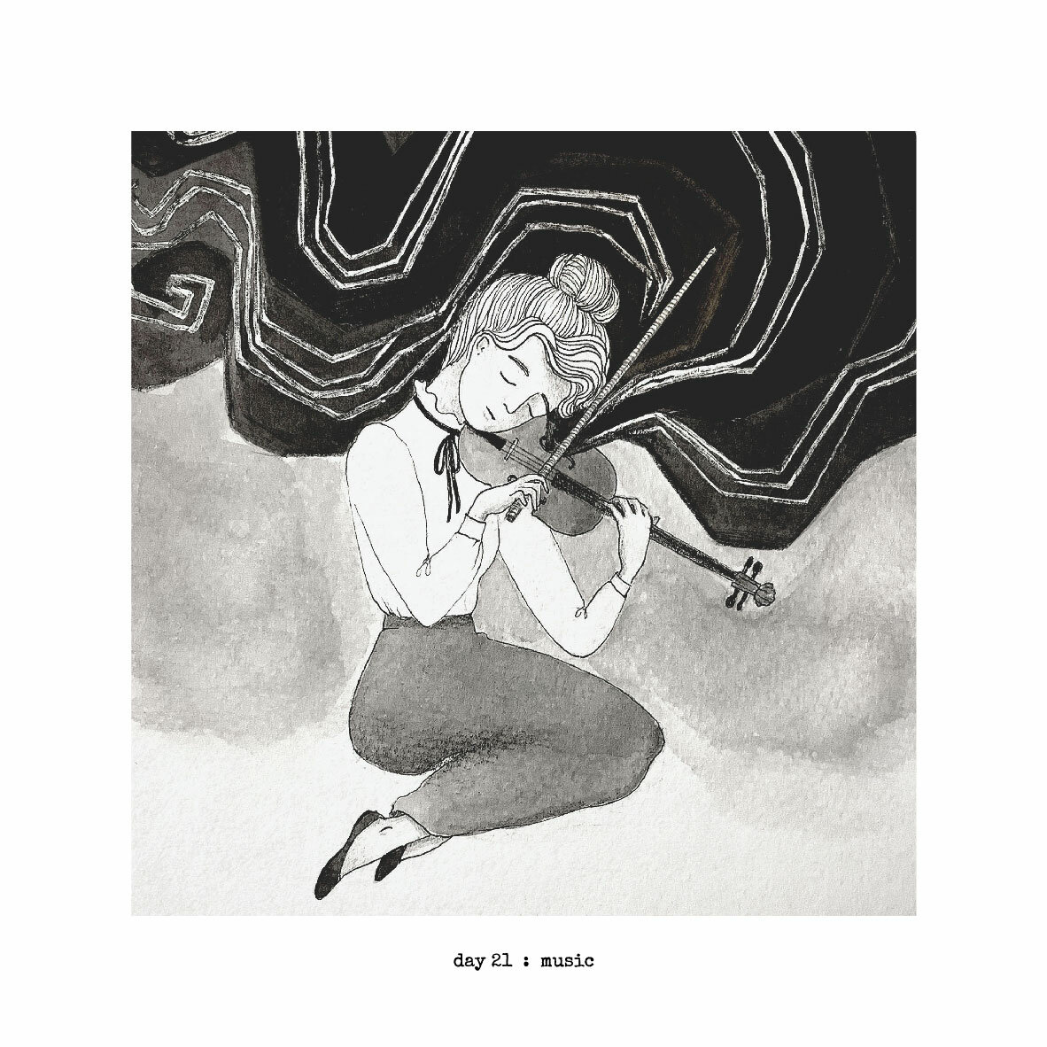 Постер без рамки 20x20 с авторской иллюстрацией "Скрипка" из серии Inktober 2020