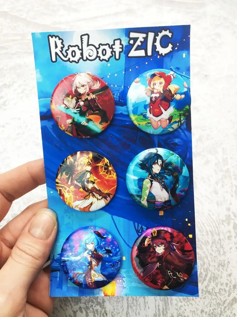 Набор закатных значков Геншин Импакт Genshin Impact (6шт, D38мм)