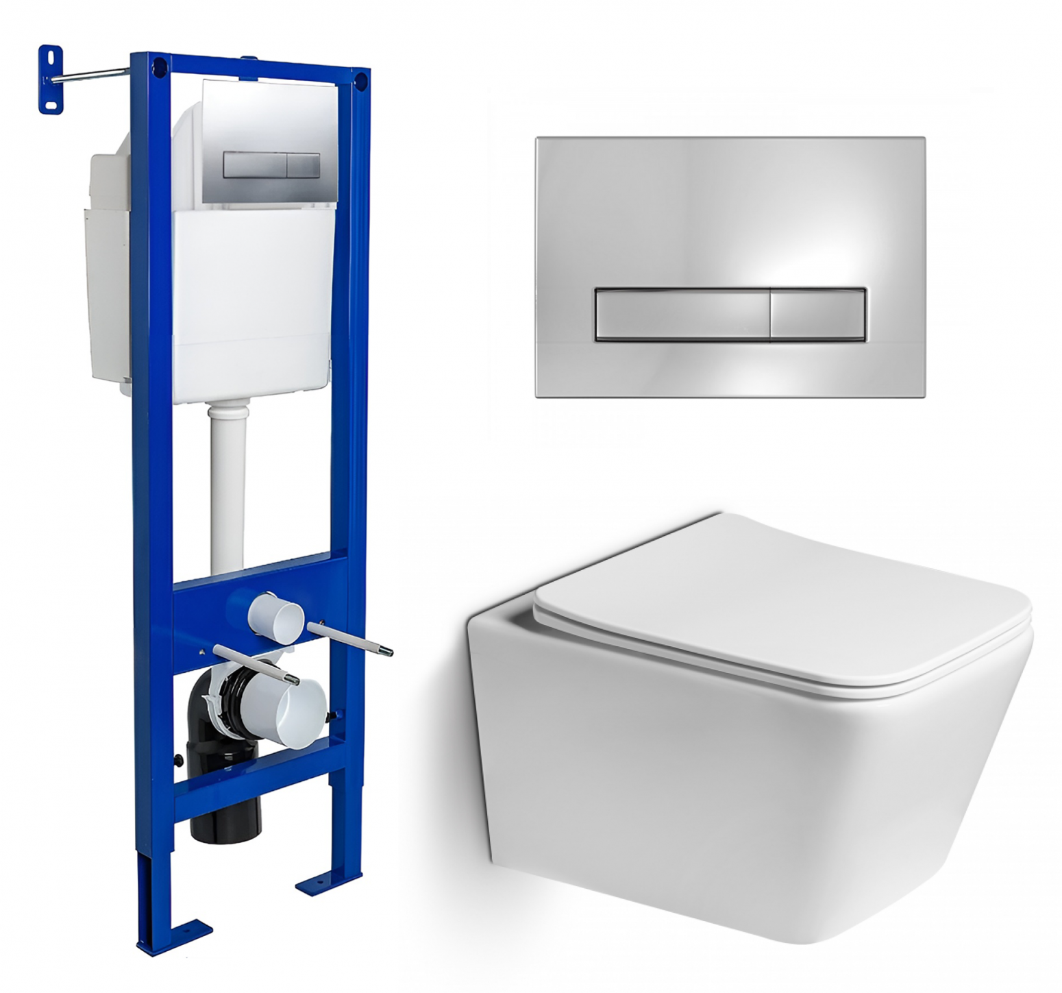 Комплект 3 в 1 инсталляция Berges Wasserhaus Atom Line 410 + Унитаз подвесной SantiLine SL-5007 + кнопка хром