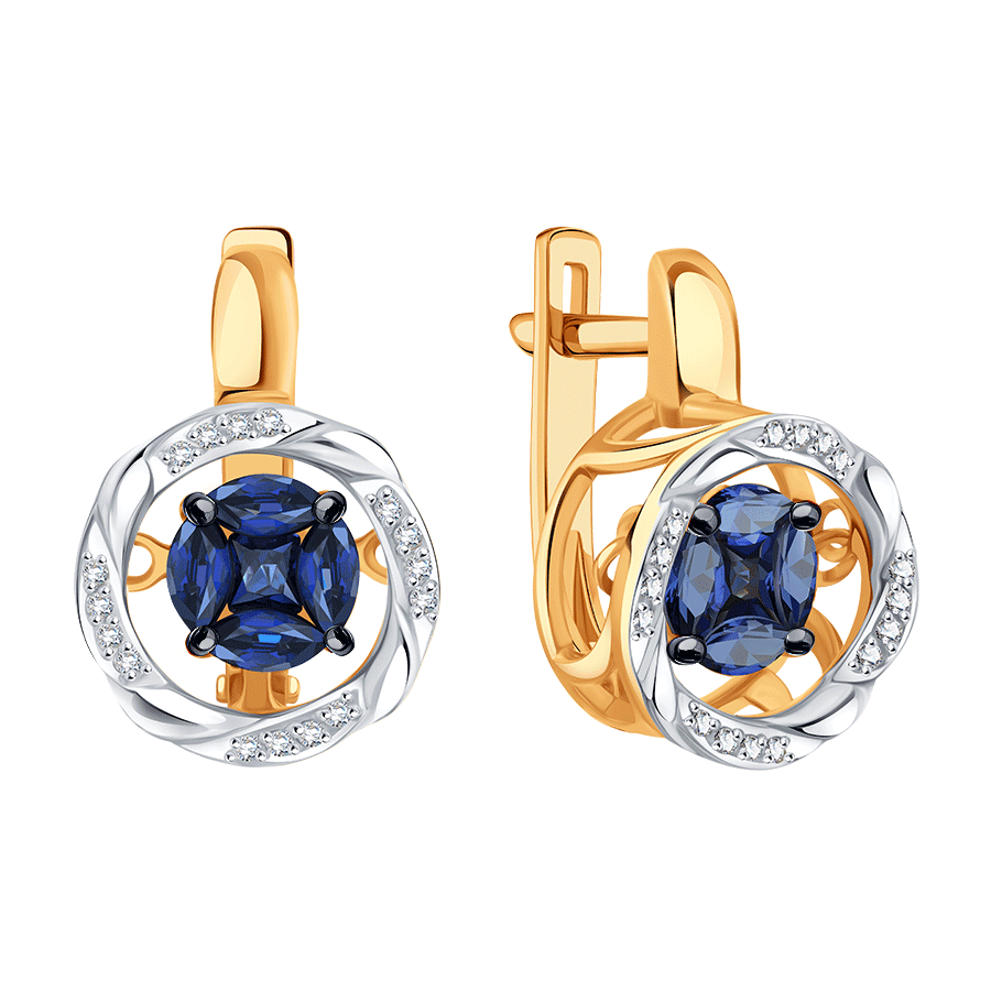 Серьги, красное золото, 585 проба, бриллиант, сапфир