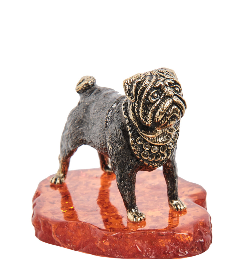 Фигурка 'Мопс' (латунь, янтарь)