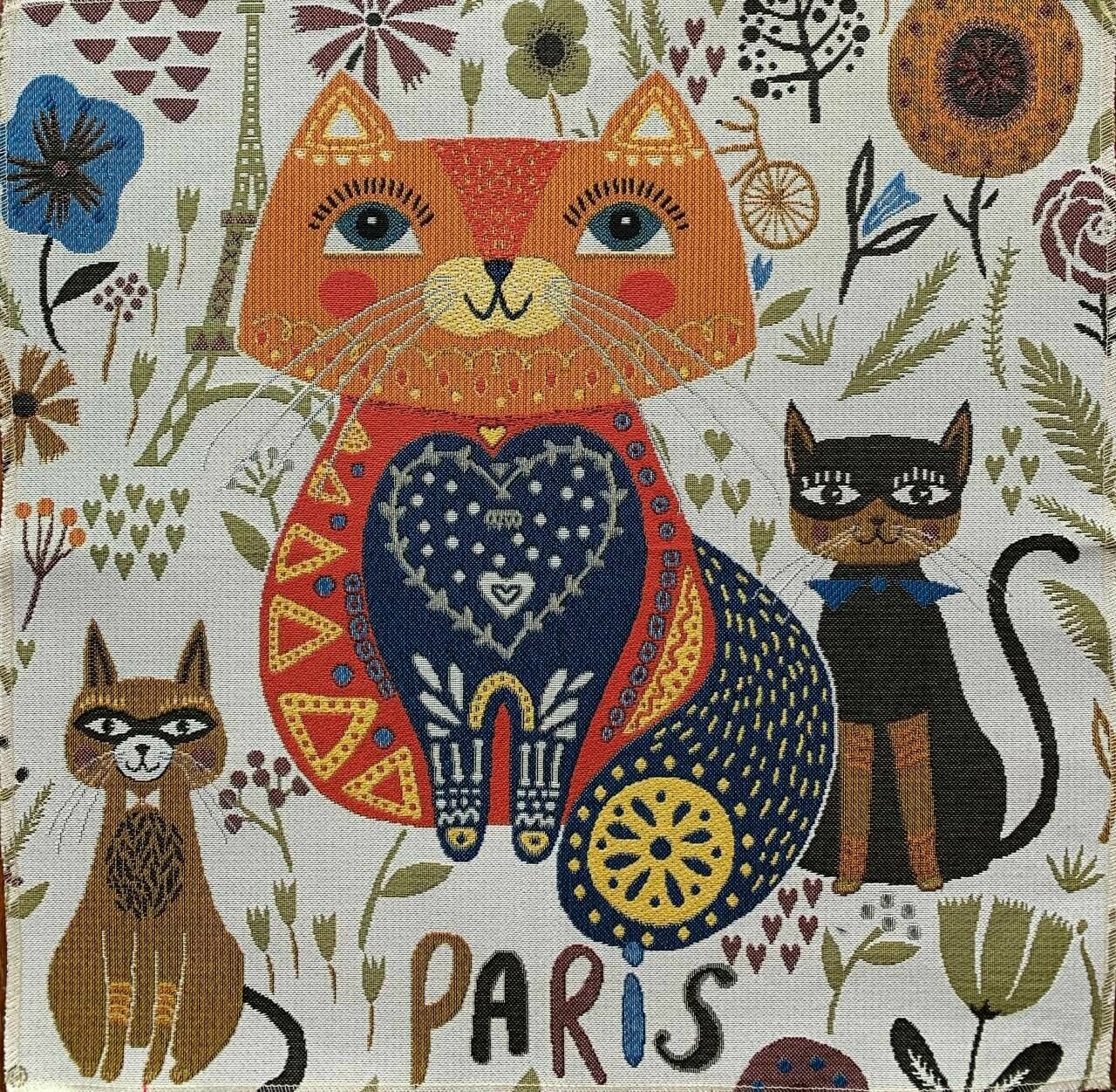 Гобелен, гобелен без рамы 45х45 см / "Коты-Путешественники"