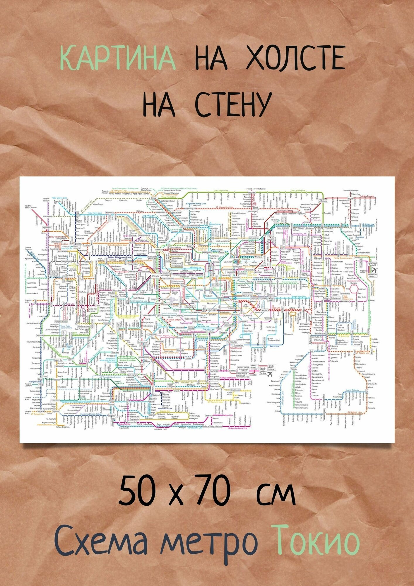 Картина на холсте "Схема метро Японское метро в Токио"