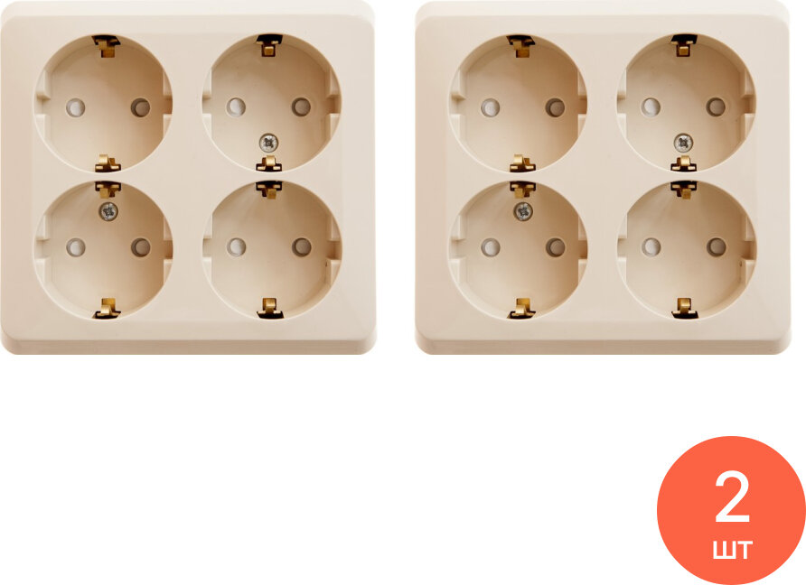 Розетка силовая штепсельная Systeme Electric / Систем Электрик Этюд, 16А 220В IP20 кремовый, с заземляющим контактом и шторками PA16-208К / электрооборудование (комплект из 2 шт)