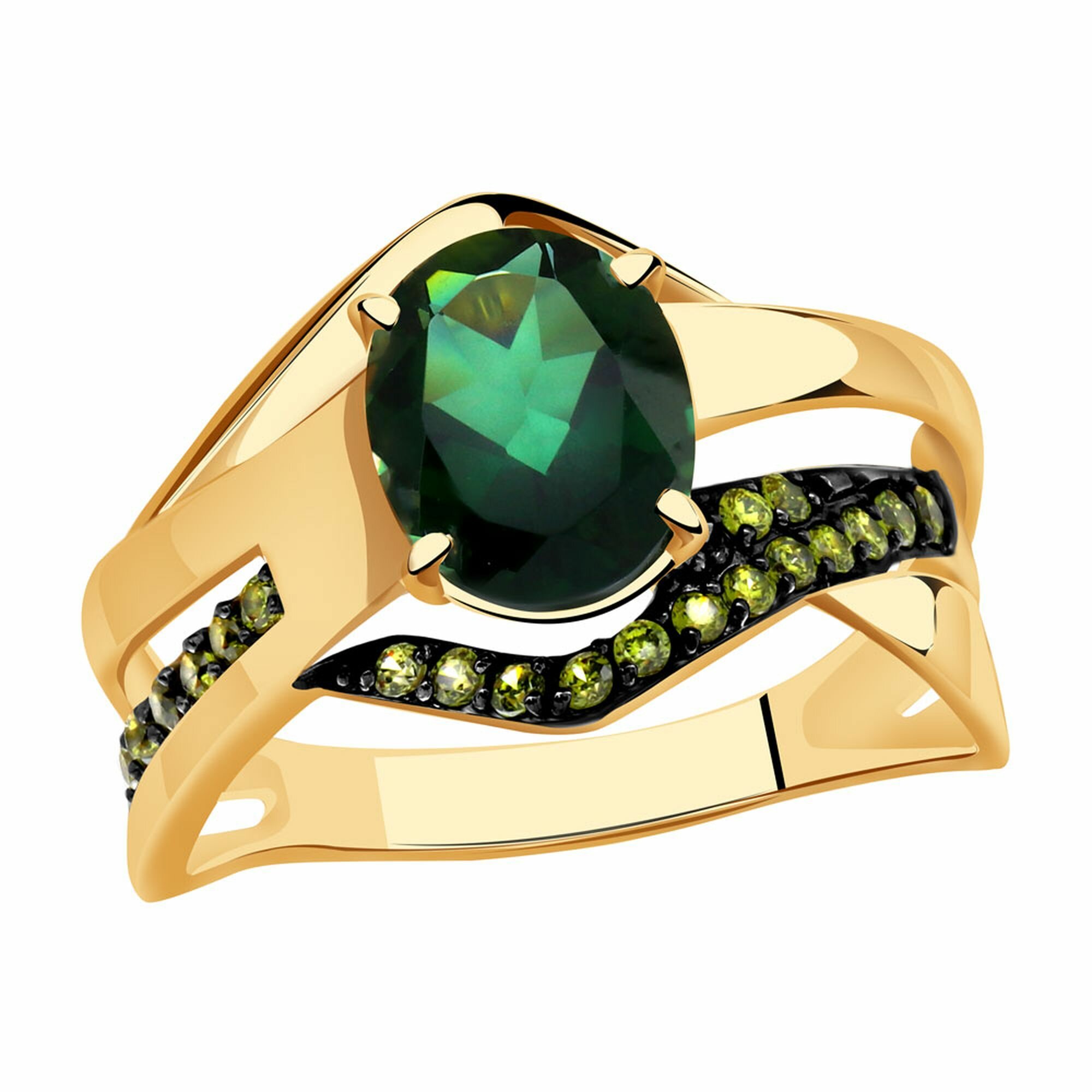 Кольцо, красное золото, 585 проба, турмалин, фианит