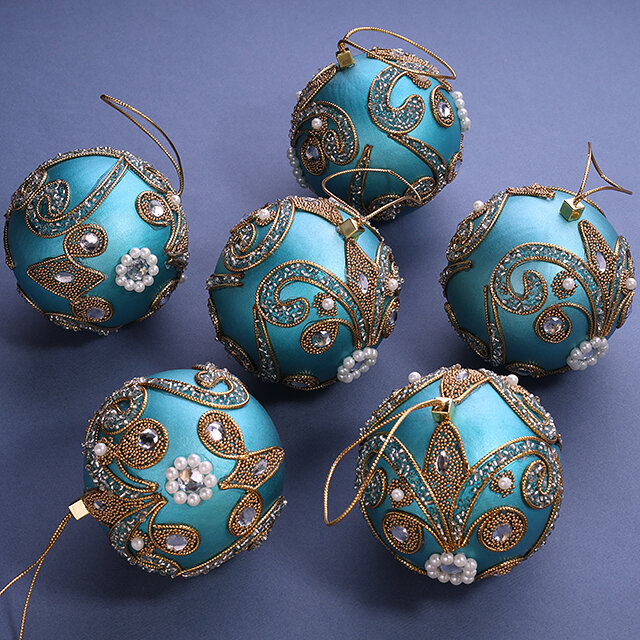 Набор елочных шаров Le Roi Soleil 8 см бирюзовый, 6 шт, Winter Deco, 2007676