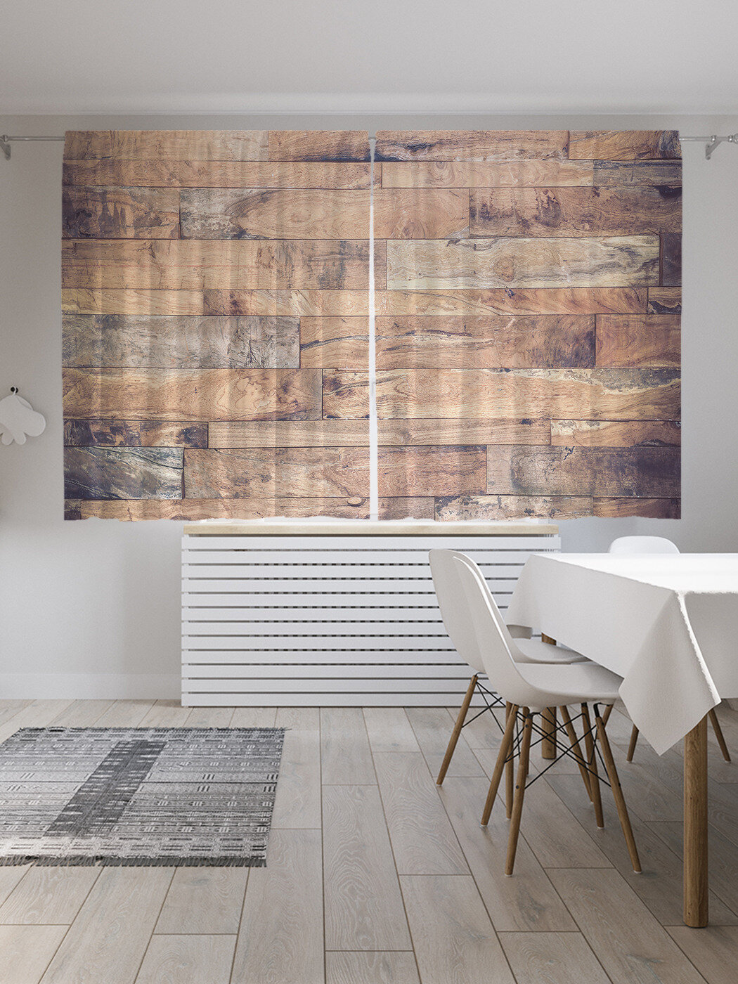 Фотошторы короткие "Старые доски", 2 полотна шириной по 145 см, высота 180 см, JoyArty