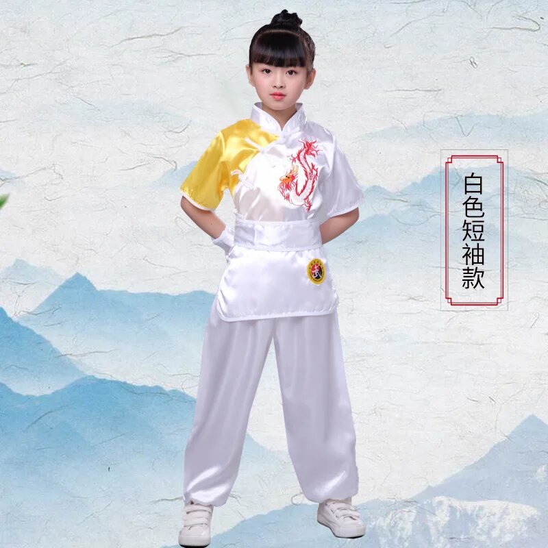 Детский костюм ушу из полиэстера Белый, 140, 1-short white