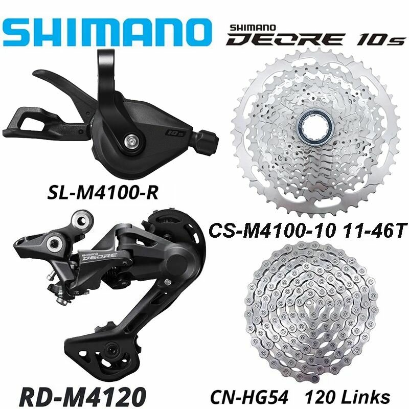 Shimano Deore M4100, группа 1x10, переключение SL-R/RD (Без окна), кассета CS-M4100-10 11-46T, цепь CN-HG54 120L, Комплект для переключения скоростей велосипеда (набор из 4 шт.)