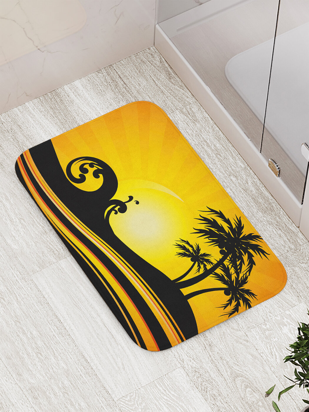 Коврик для ванной комнаты, туалета "Силуэты пальм" противоскользящий, 52х77 см, JoyArty