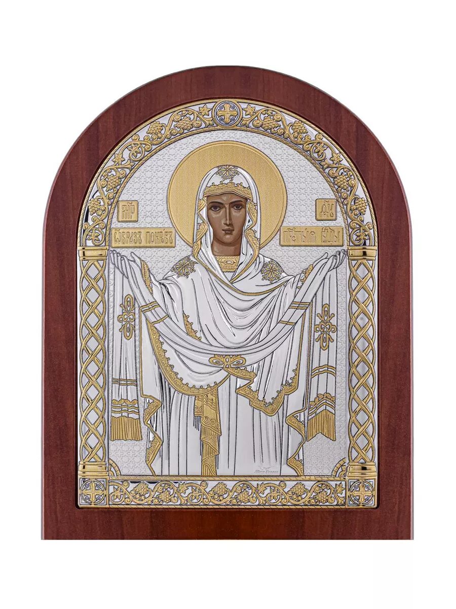 Икона серебряная, греческая Покрова БМ, 105х140мм.