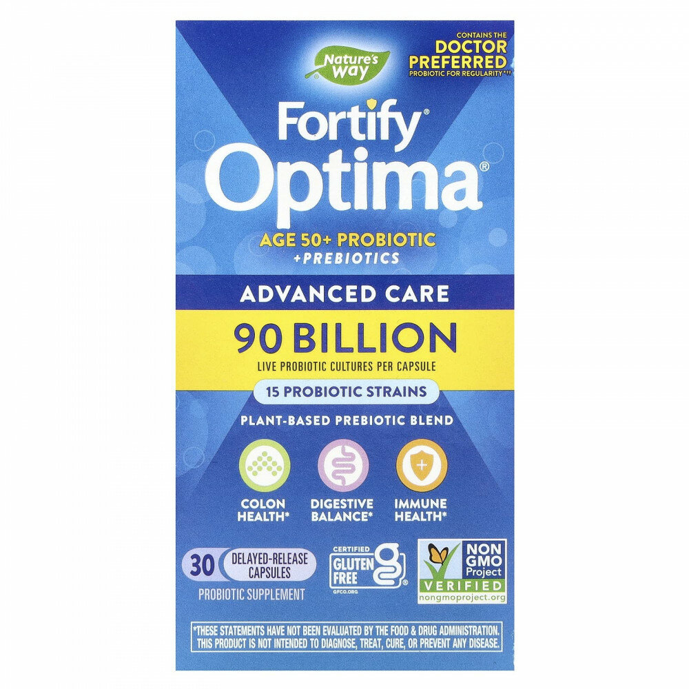 Nature's Way, пробиотик Optima®, Fortify® для людей старше 50 лет, 90 млрд КОЕ, 30 капсул с отсроченным высвобождением