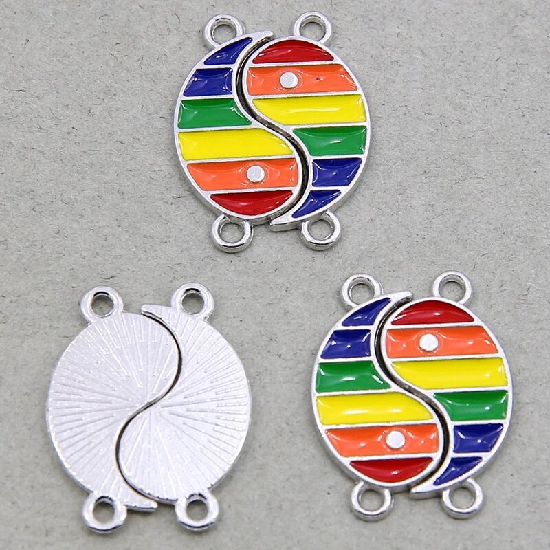 Золотой Серебряный Эмалевый Инь Янь Шарм Браслет Коннектор 10 шт 10pcs color 3