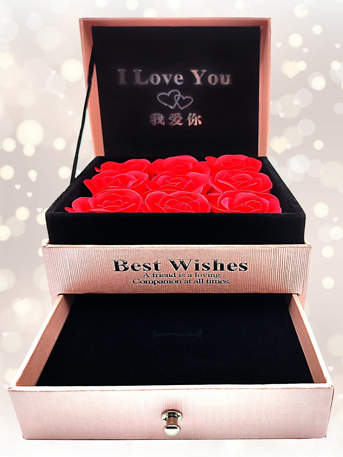 Подарочная шкатулка с 9 мыльными розами красного цвета на день Святого Валентина