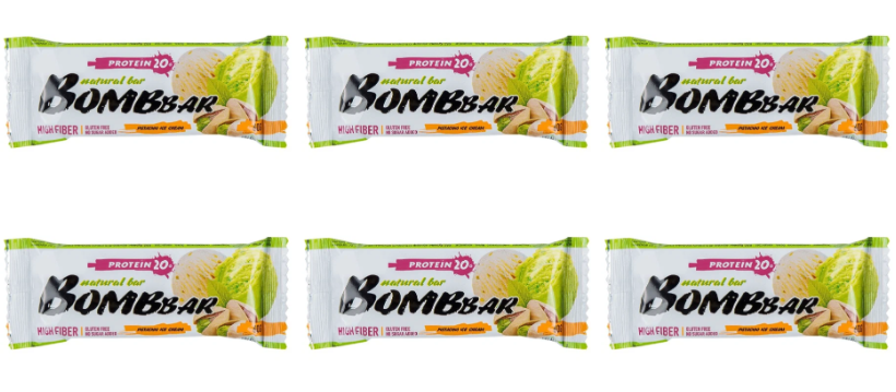 Батончик Bombbar с высоким содержанием протеина, Фисташковый пломбир, 60 гр, 6 шт