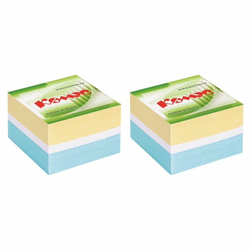 Комус Блок для записей, на склейке, 9х9х5 см, цветной, 100 гр, 2 уп.