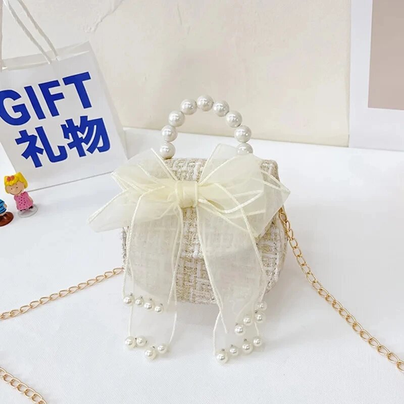 Модный классический кошелек для девочек, твидовая сумка, Детский кошелек, милые мини-сумочки принцессы, Детская сумка для денег, сумка на плечо с цепочкой Белый, as picture