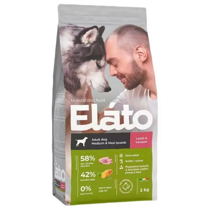 Сухой корм Elato Holistic для собак средних и крупных пород с ягненком и олениной (2 кг)
