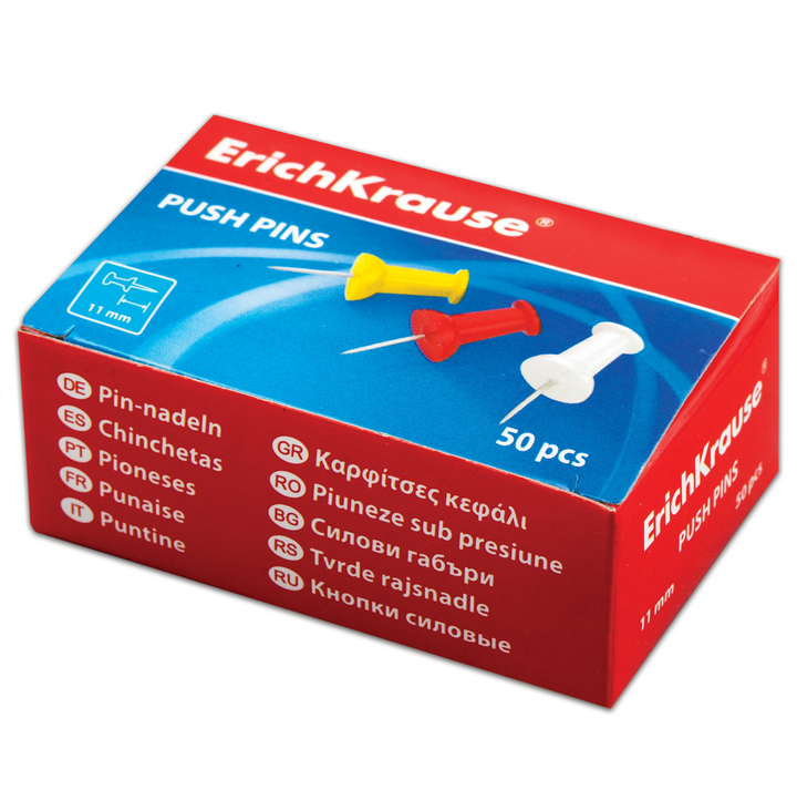 Силовые кнопки-гвоздики ERICH KRAUSE, цветные, 50 шт, в картонной коробке, 24877