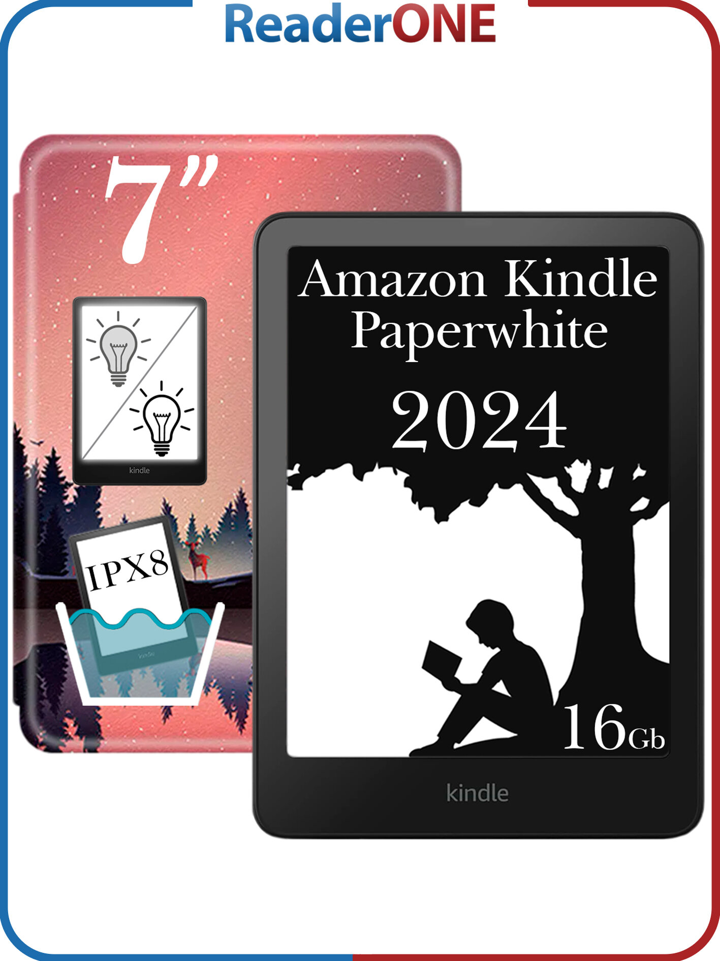 Электронная книга Amazon Kindle PaperWhite 12 2024 16Gb Black (рекламная версия) с обложкой ReaderONE PW 2024 Forest