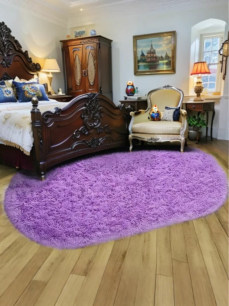 Мягкий ковер, плюшевый, 80x200 см, фиолетовый, овальной формы, не скользит по полу, используется в спальнях гостиных детских комнатах пушистых комнатах