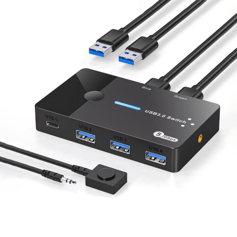 USB3.0 Переключатель 2 в 4 Выхода KVM-переключатель Компьютер Ноутбук Совместное использование хоста USB3.0 с устройством Type C Общая Мышь Клавиатуры Принтер