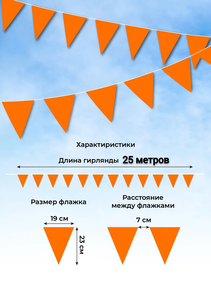 25м, флажки из ткани на тесьме