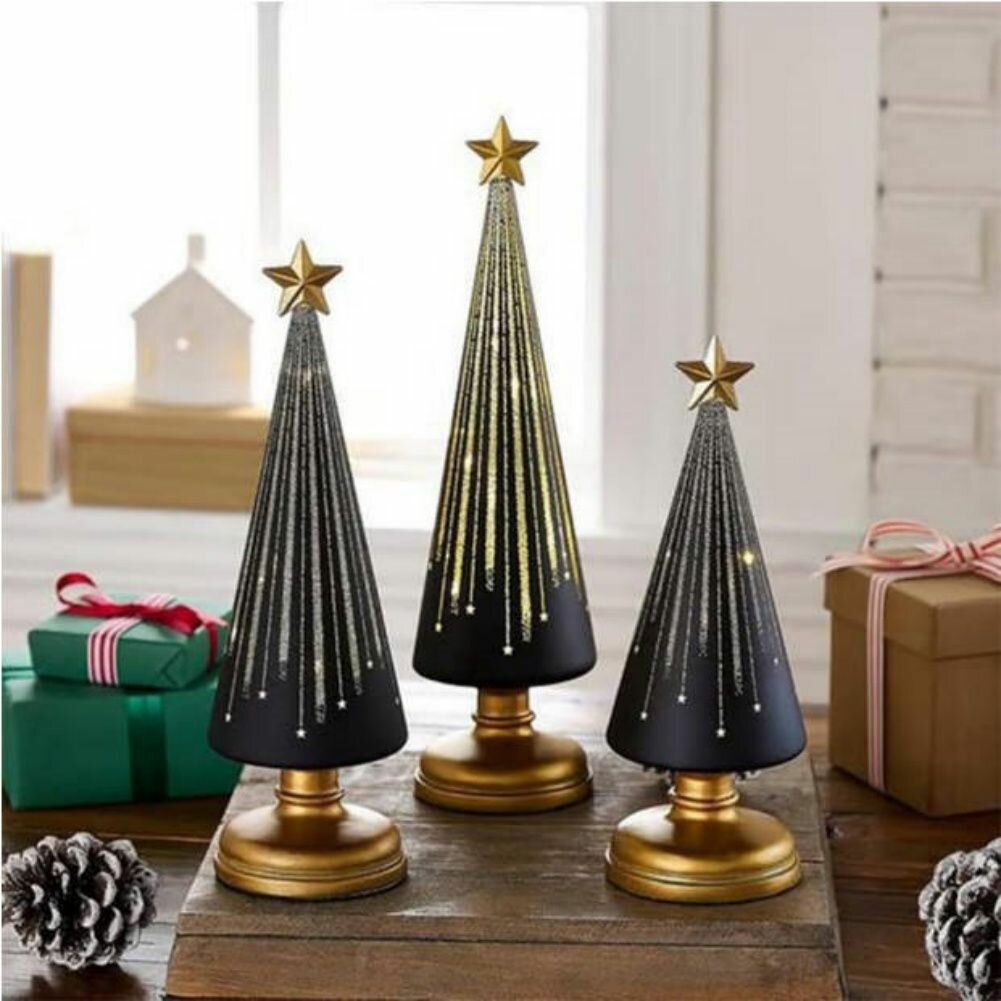 Рождественская елка с подсветкой из 3 предметов, Украшение из смолы, Стеклянная елка в звездную ночь, Домашний декор