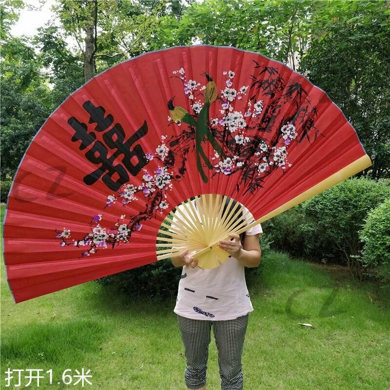 Китайский большой веер на стену/Лошади/ бамбук, шелк